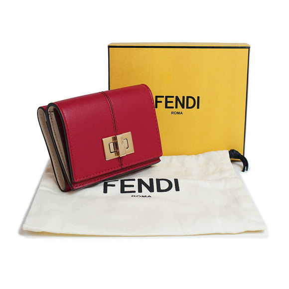 Fendi | Bags | Fendi Red Micro Calfskin Wallet Peekaboo Tan Trifold ...